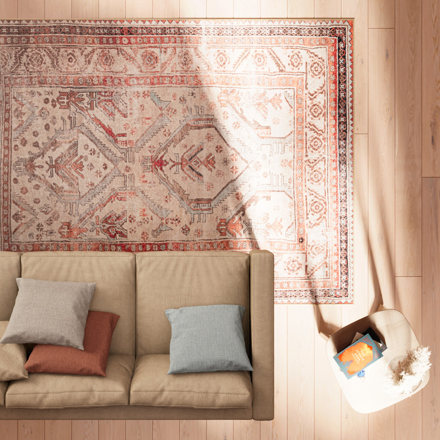 Distressed Terracotta Washable Rustic Rug - Rowe | Living Room Rugs ...