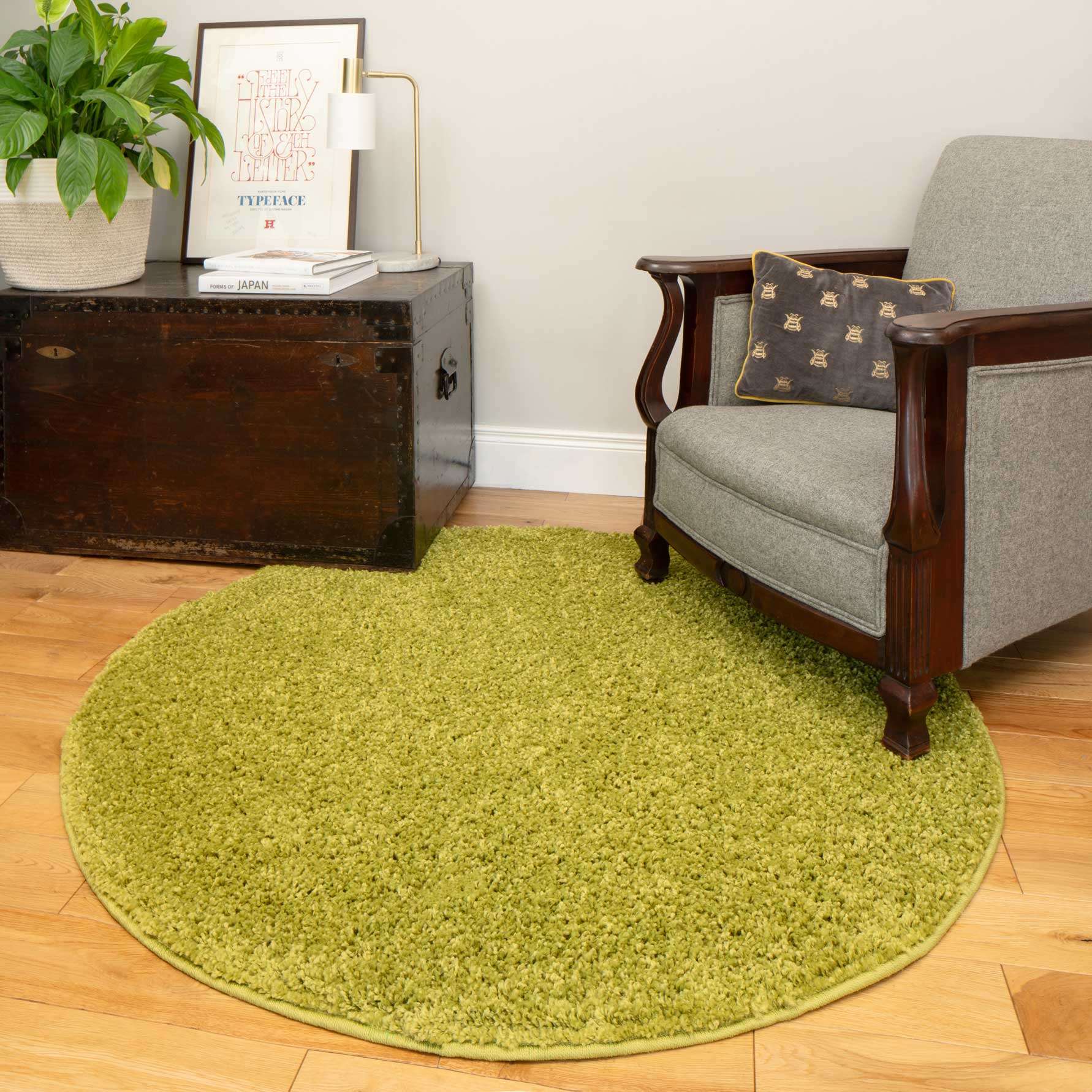 Fern Green Shaggy Circle Rug | Living Room Rugs | Kukoon Rugs Online