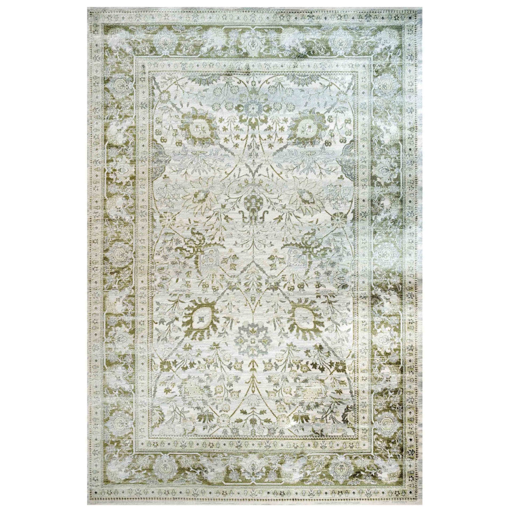 Vintage Traditional Green Floral Living Room Rug | Living Room Rugs ...