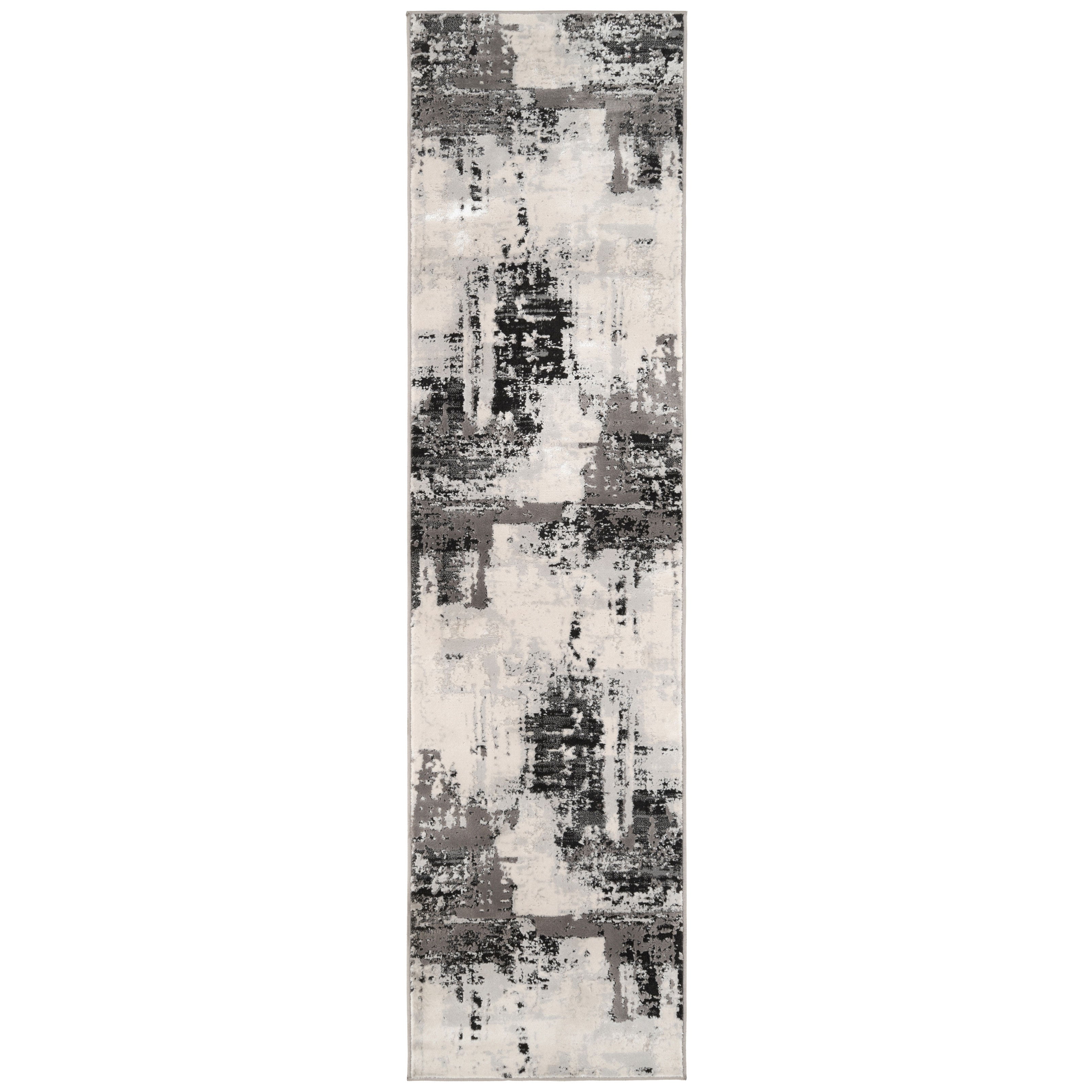 Distressed Abstract Grey Black Runner Rug | Runner Rugs | Kukoon Rugs ...