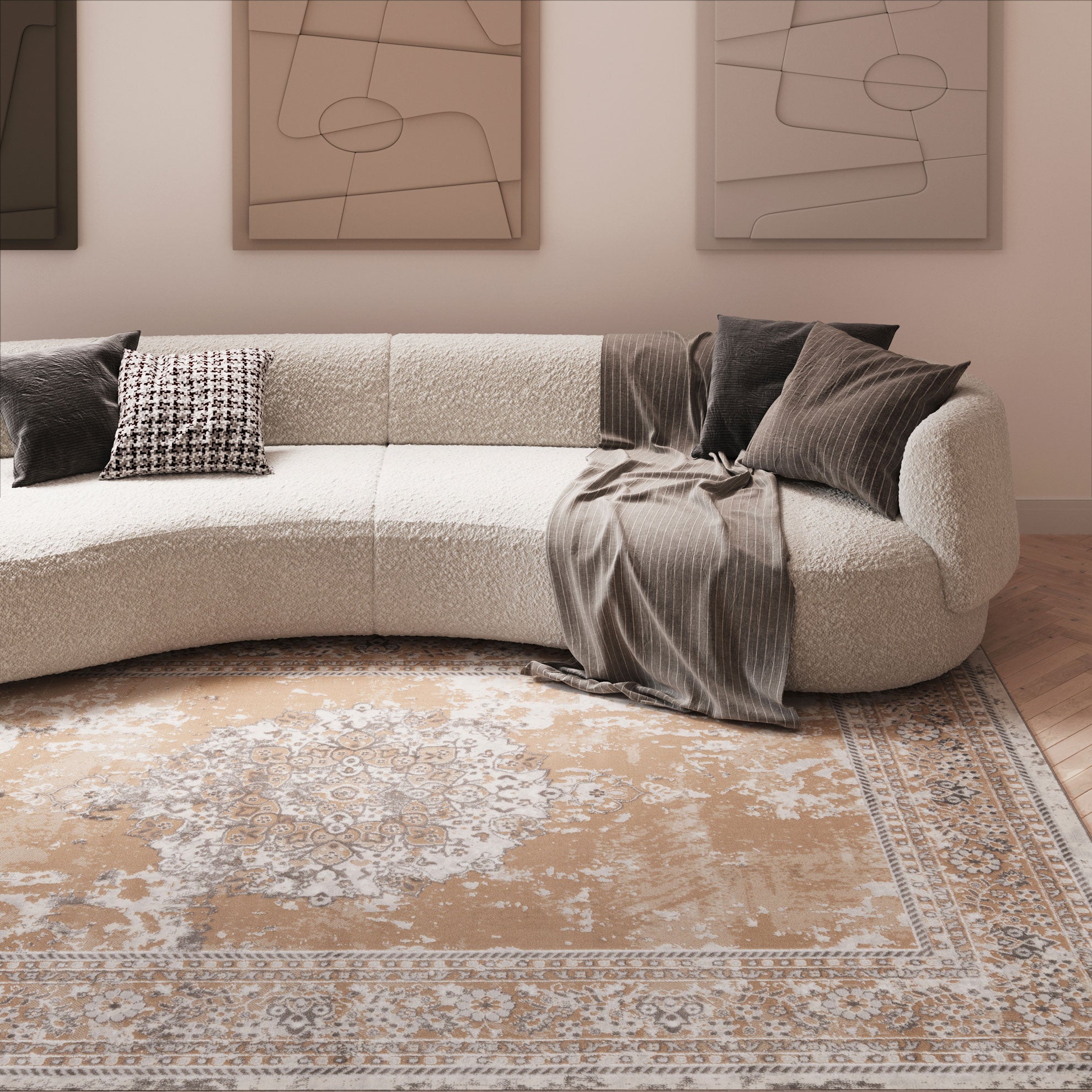 Traditional Distressed Beige Area Rug - Victoria | Living Room Rugs ...