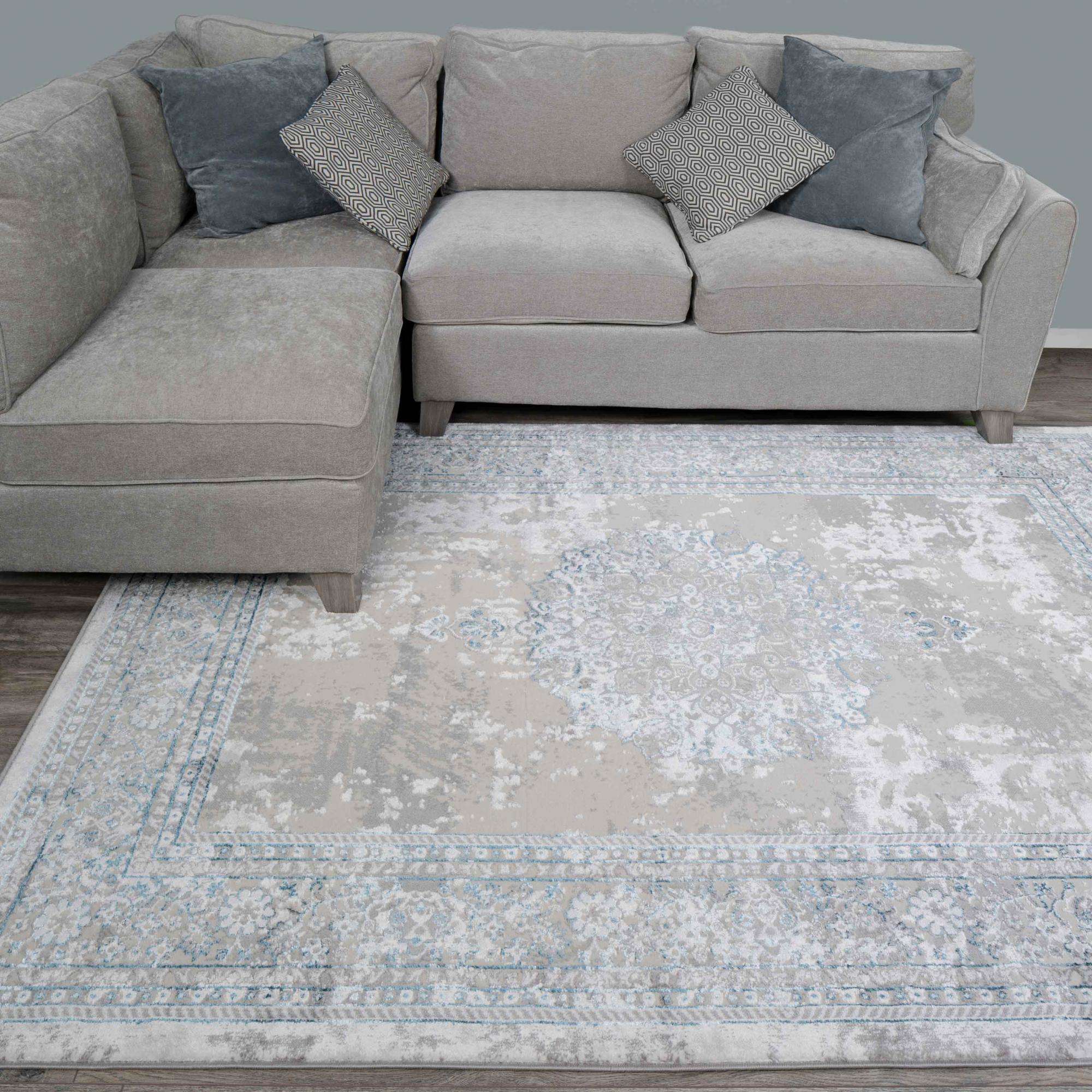 Blue Traditional Distressed Large Dining Table Rugs | Living Room Rugs ...
