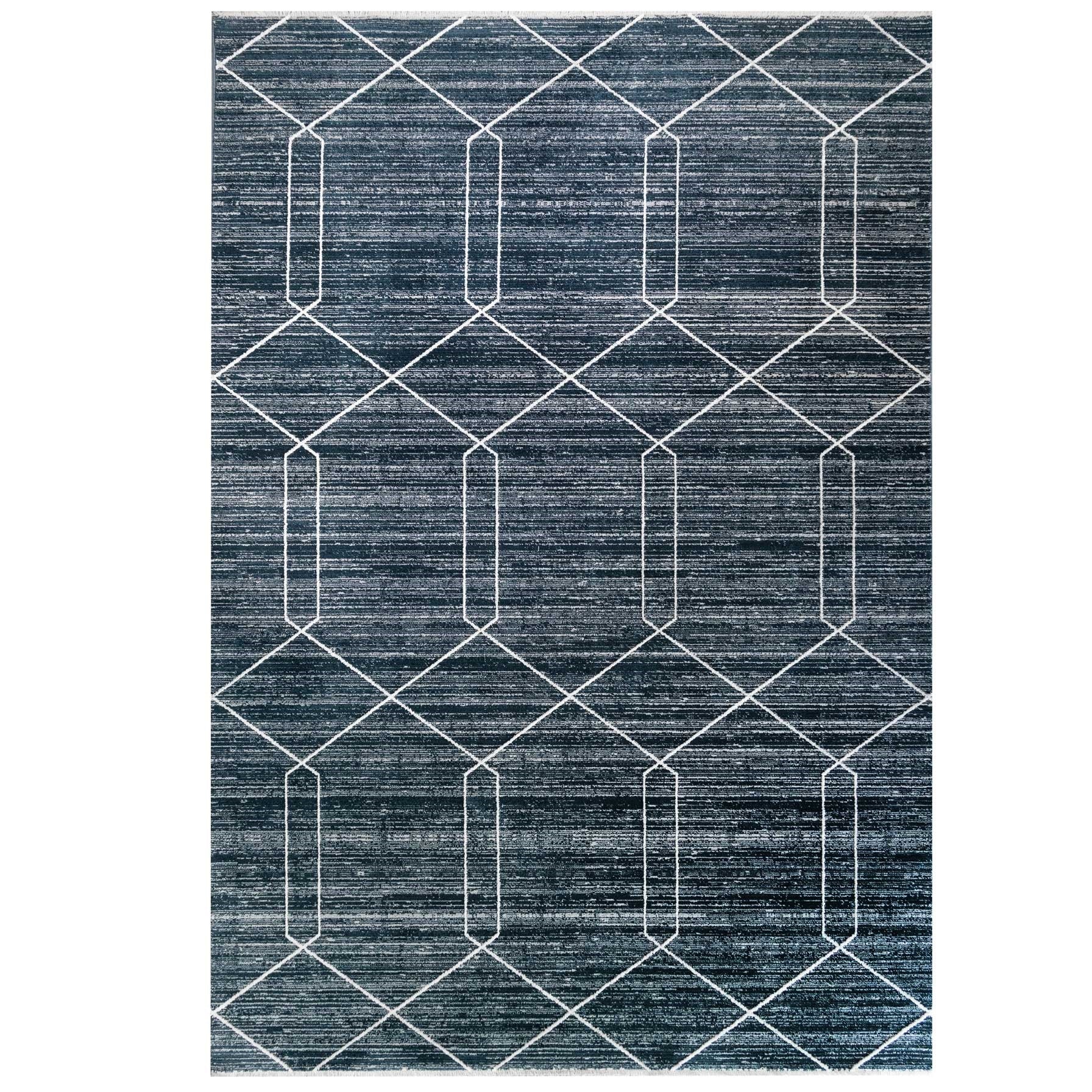 Luxury Textured Blue Geometric Rug | Living Room Rugs | Kukoon Rugs Online