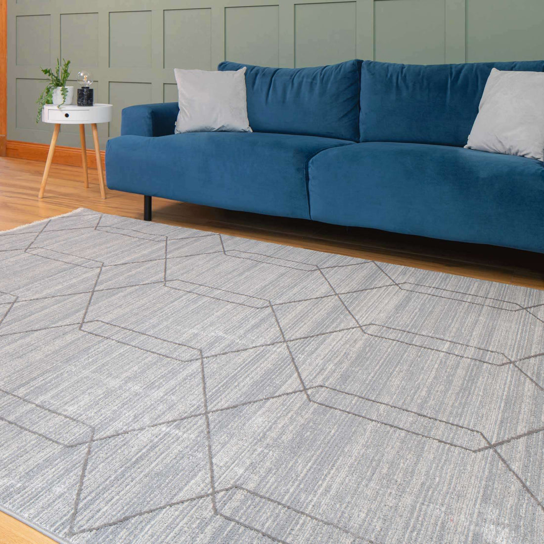 Luxury Textured Grey Geometric Rug | Living Room Rugs | Kukoon Rugs Online