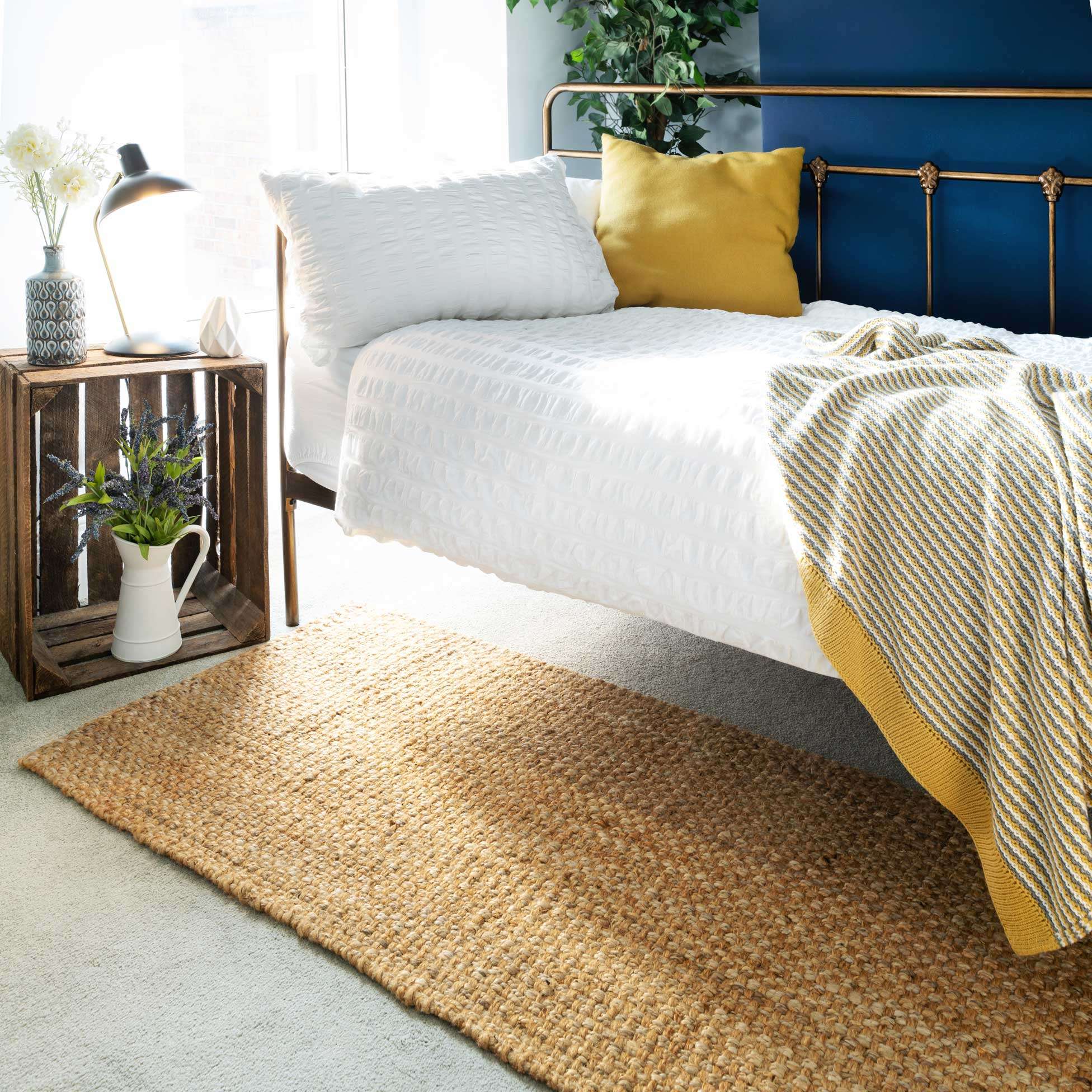 Natural Rustic Brown Bound Jute Rug | Runner Rugs | Kukoon Rugs Online