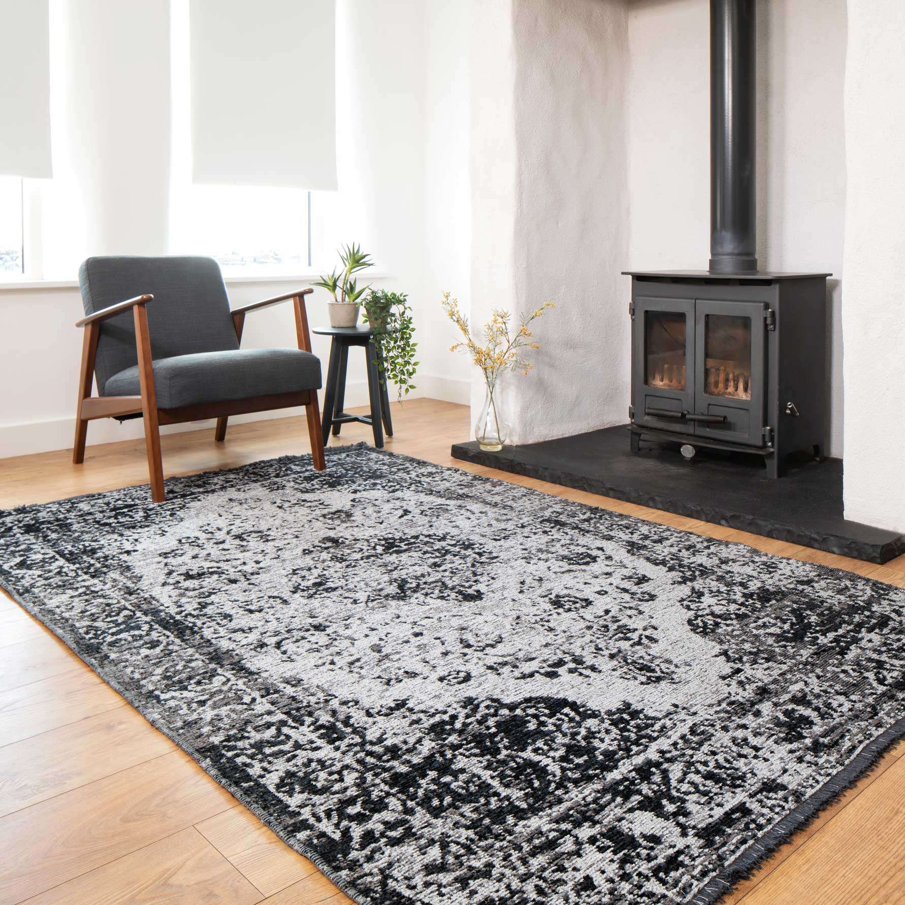 Reversible Distressed Grey Oriental Rug - Mansion | Living Room Rugs ...
