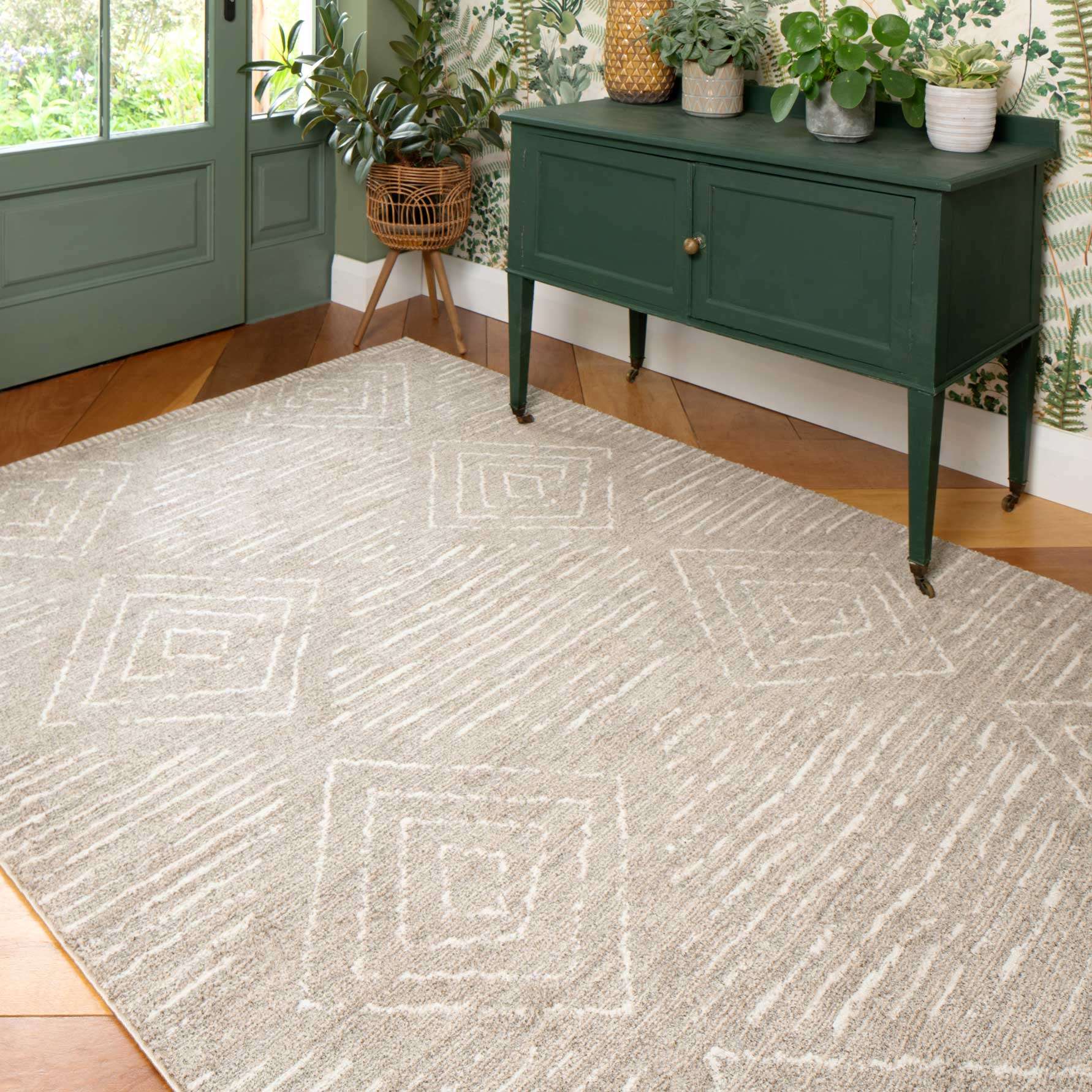 Cosy Soft Diamond Beige Moroccan Berber Bedroom Rug | Living Room Rugs ...