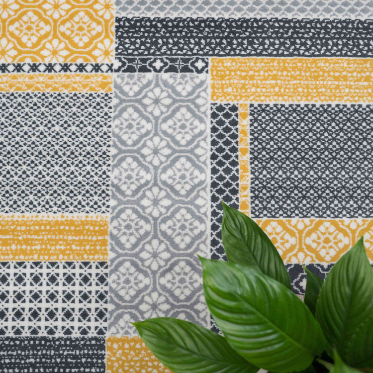 Yellow Grey Patchwork Hallway Runner Rug | Runner Rugs | Kukoon Rugs Online