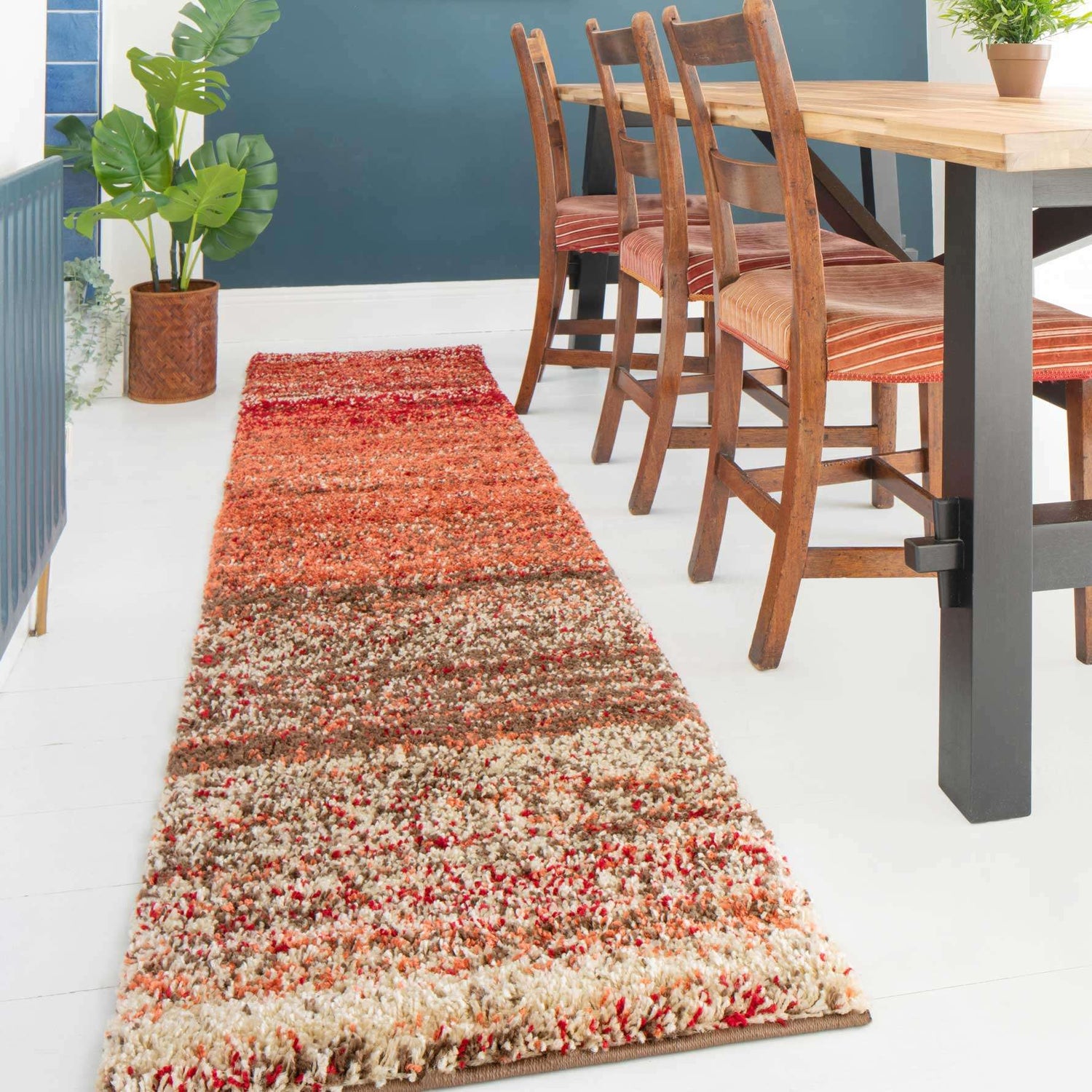 Burnt Orange Mottled Striped Shaggy Living Room Rug - Murano | Living ...