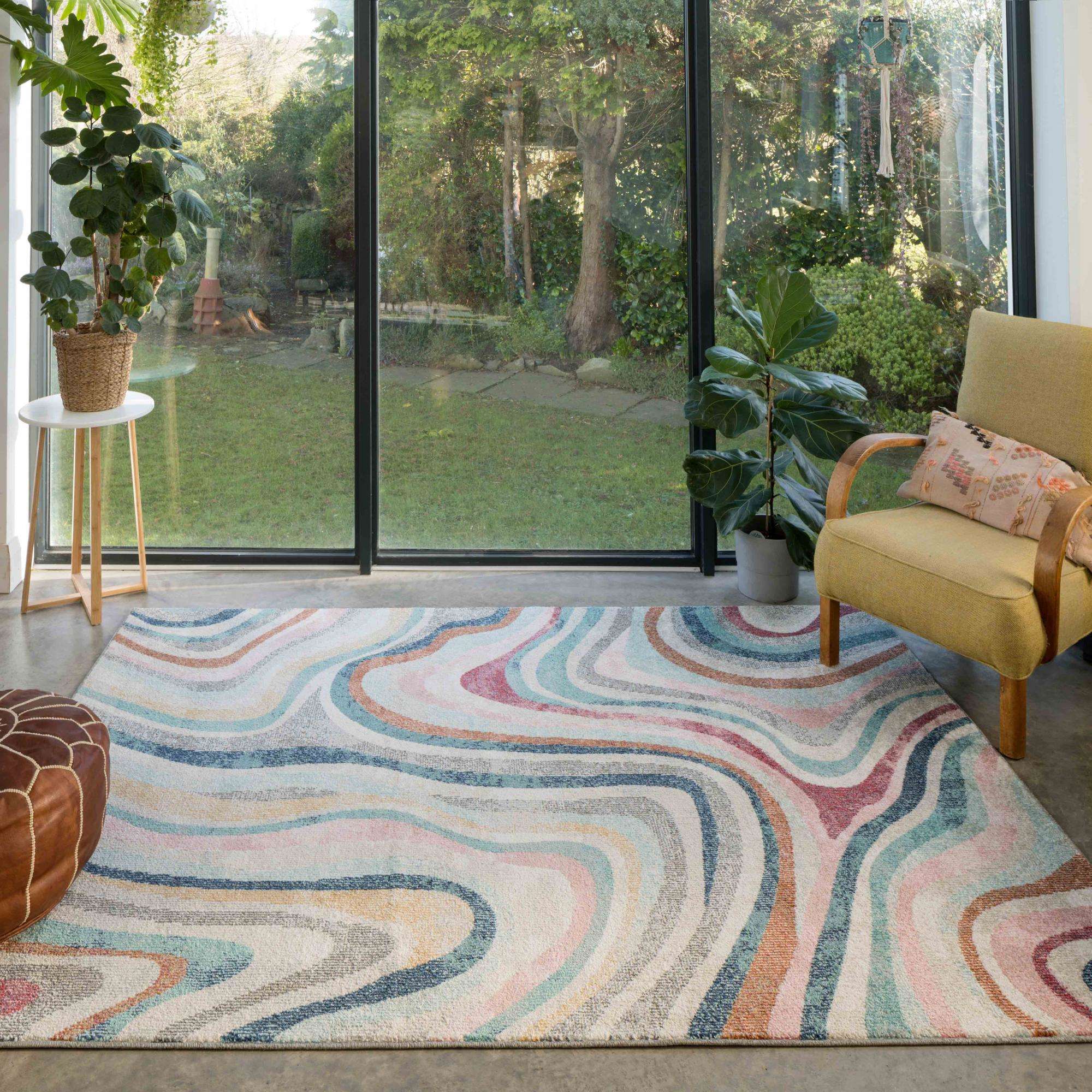 Soft Abstract Marbled Multicolour Living Room Rug - Matki | Living Room ...