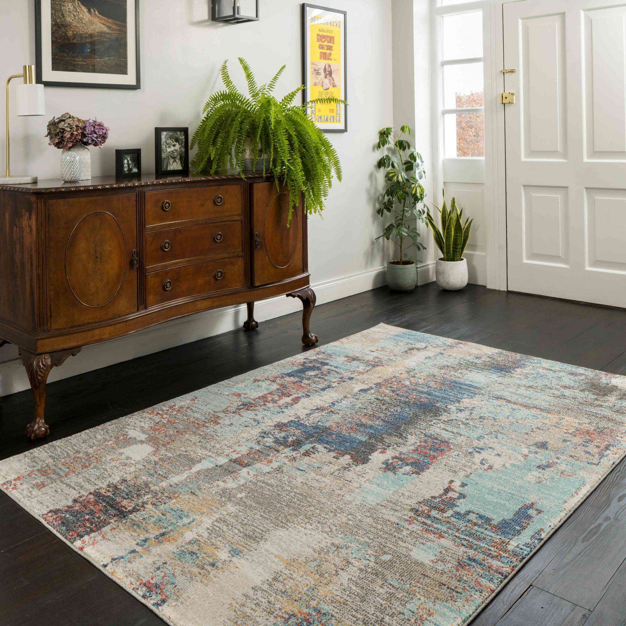 Soft Abstract Distressed Blue Living Room Rug - Wild Blue | Living Room ...