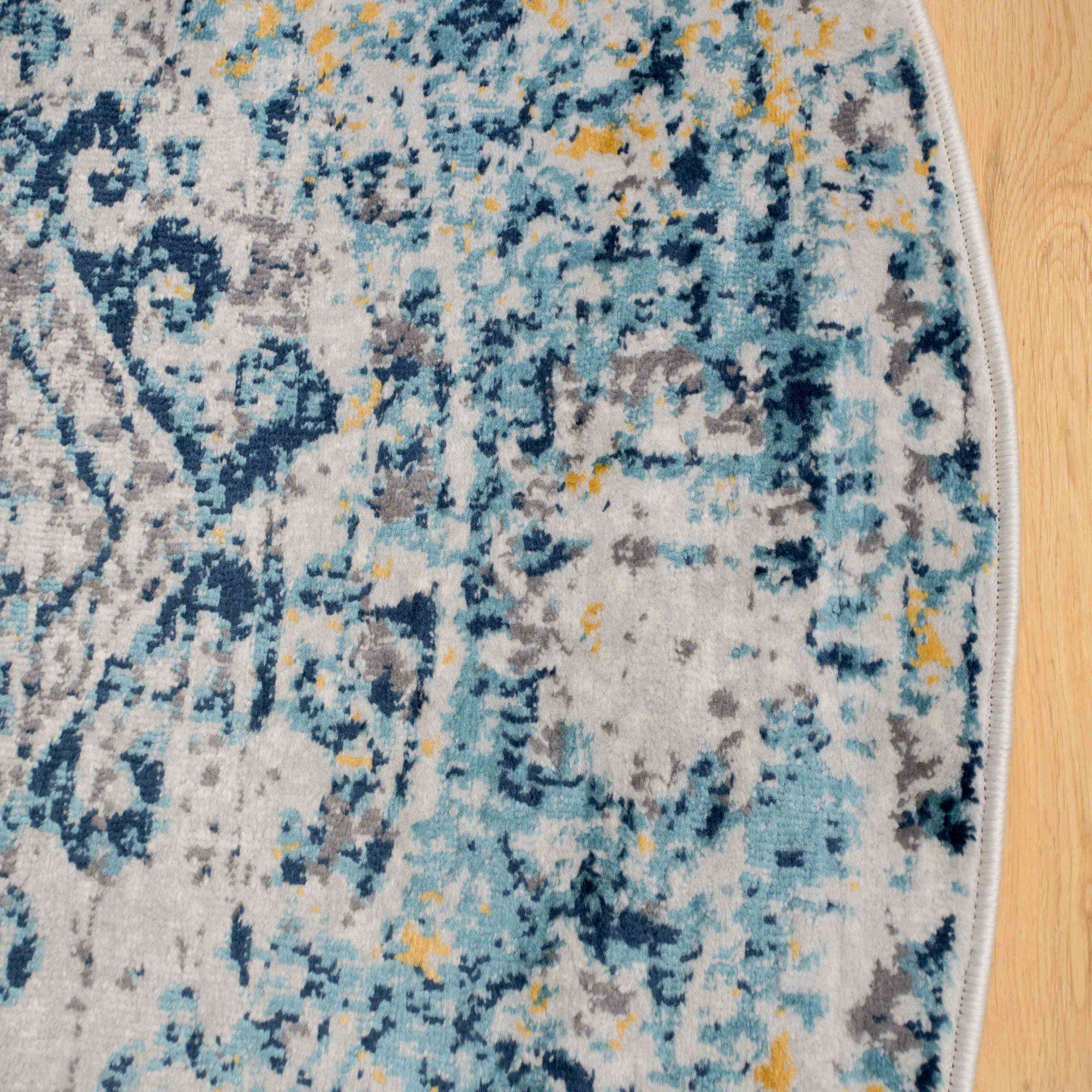 Round Circle Blue Oriental Distressed Vintage Rug | Living Room Rugs ...