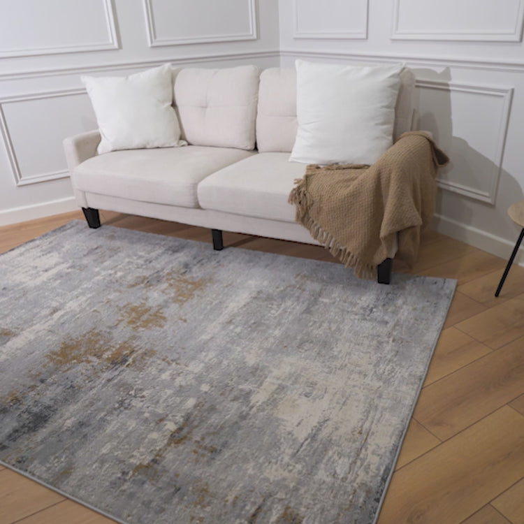 Modern Soft Grey Gold Distressed Abstract Living Room Rug - Moonshine ...