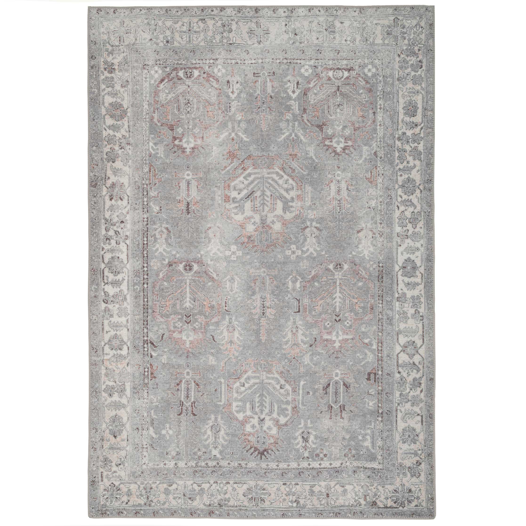 Flatwoven Washable Distressed Grey Bordered Rug - Grand | Living Room ...