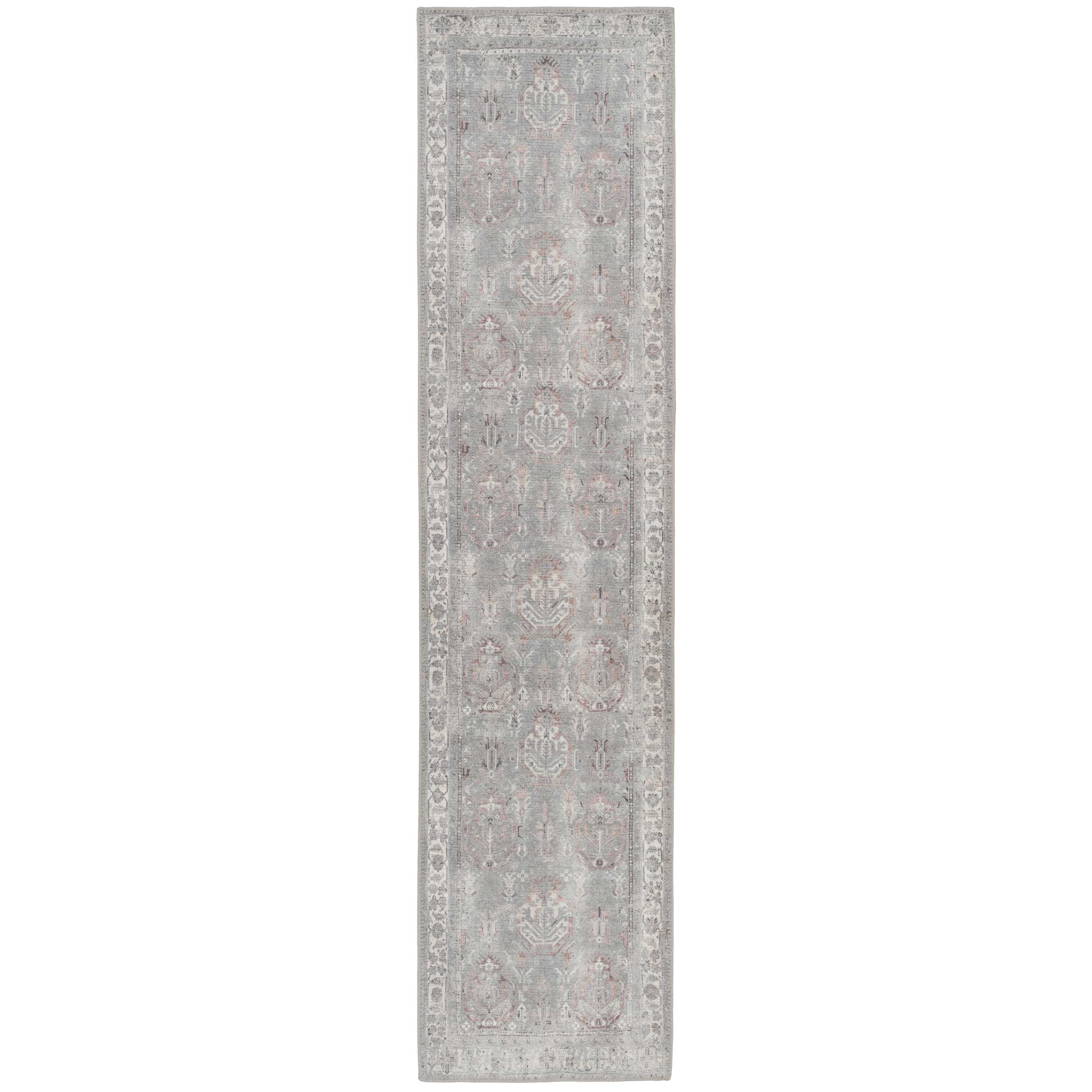 Flatwoven Washable Distressed Grey Bordered Runner - Grand | Runner ...