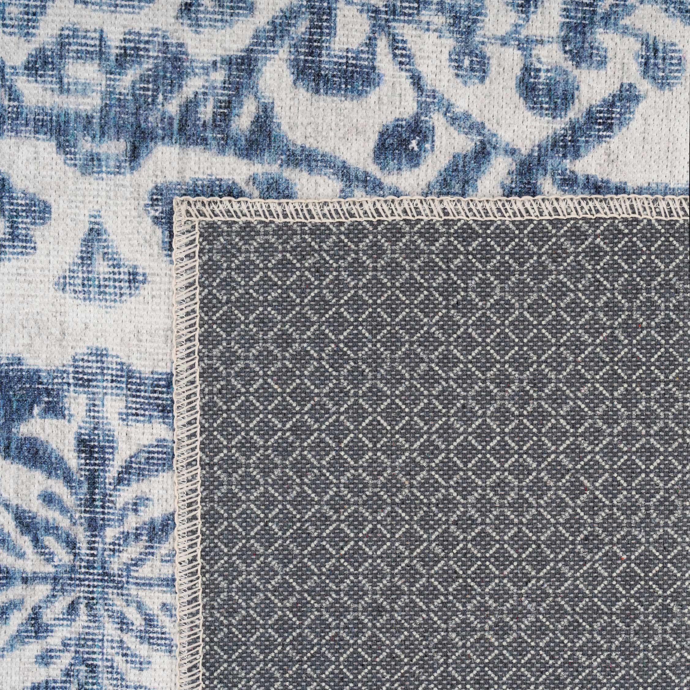 Flatwoven Washable Distressed Blue Damask Rug - Bala | Living Room Rugs ...