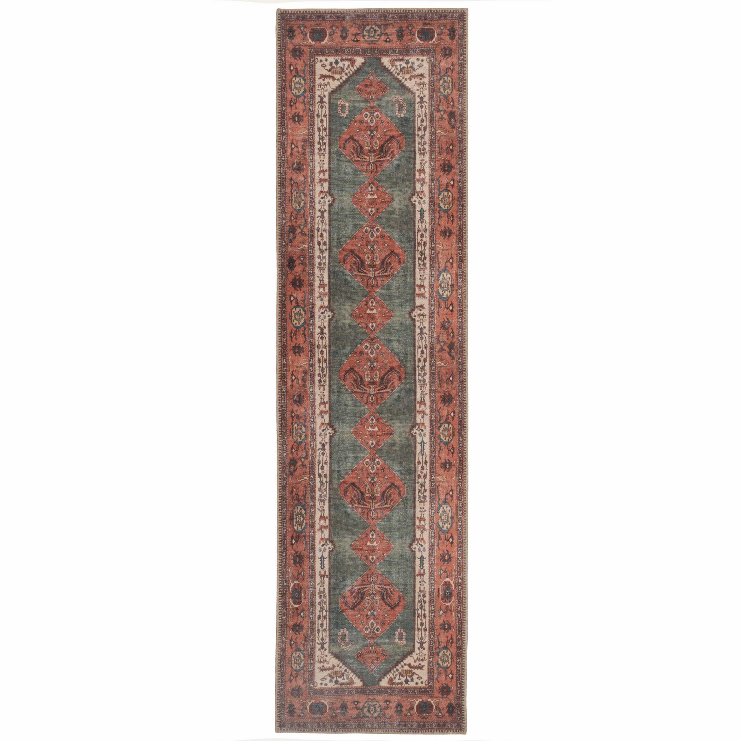Distressed Pink Green Washable Boho Rug | Living Room Rugs | Kukoon ...