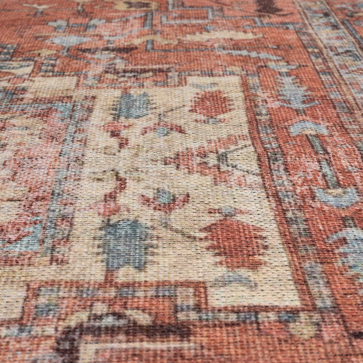 Flatwoven Washable Distressed Terracotta Aztec Boho Rug - Yana | Living ...