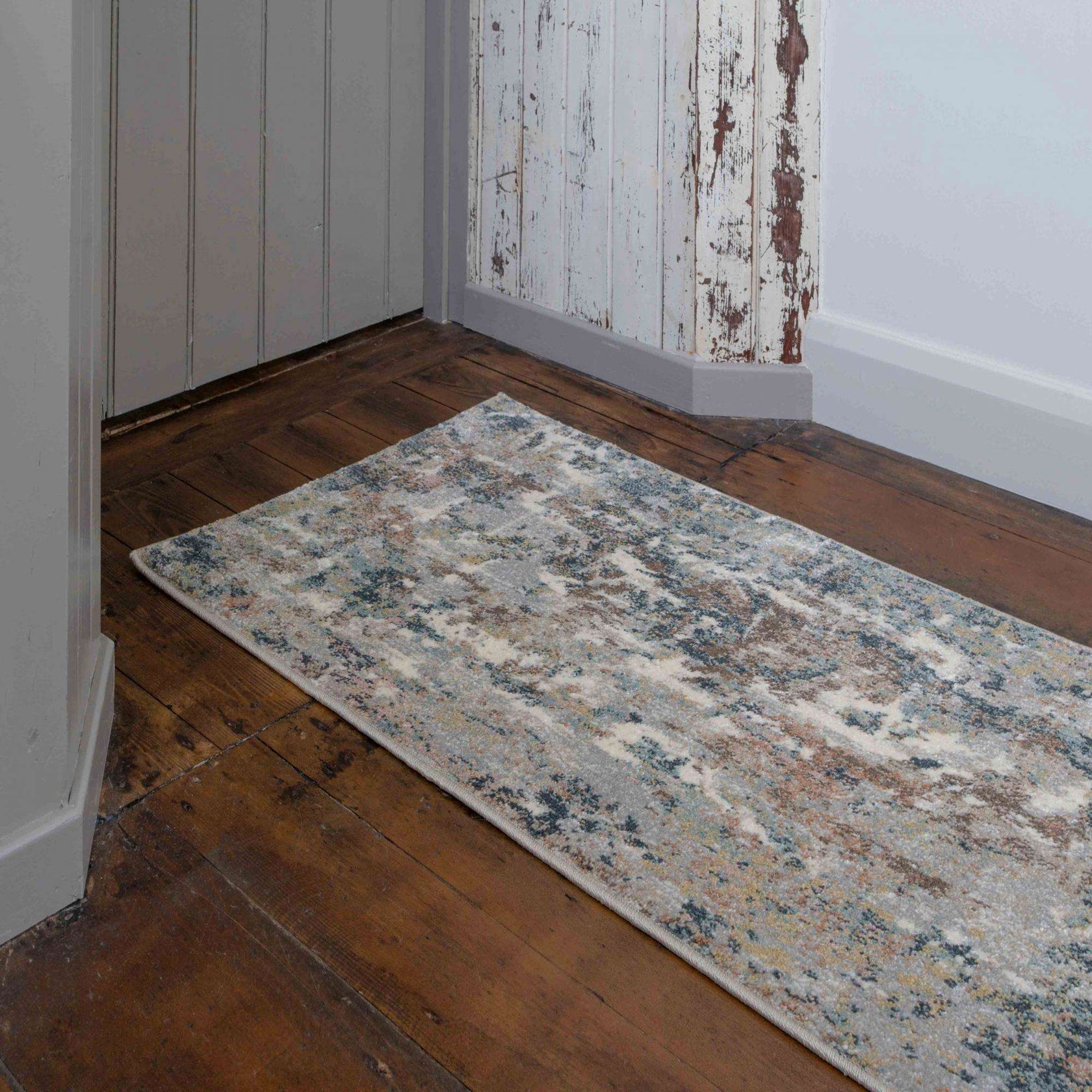 Soft Modern Blue Grey Painted Canvas Effect Rugs - Artist | Living Room ...