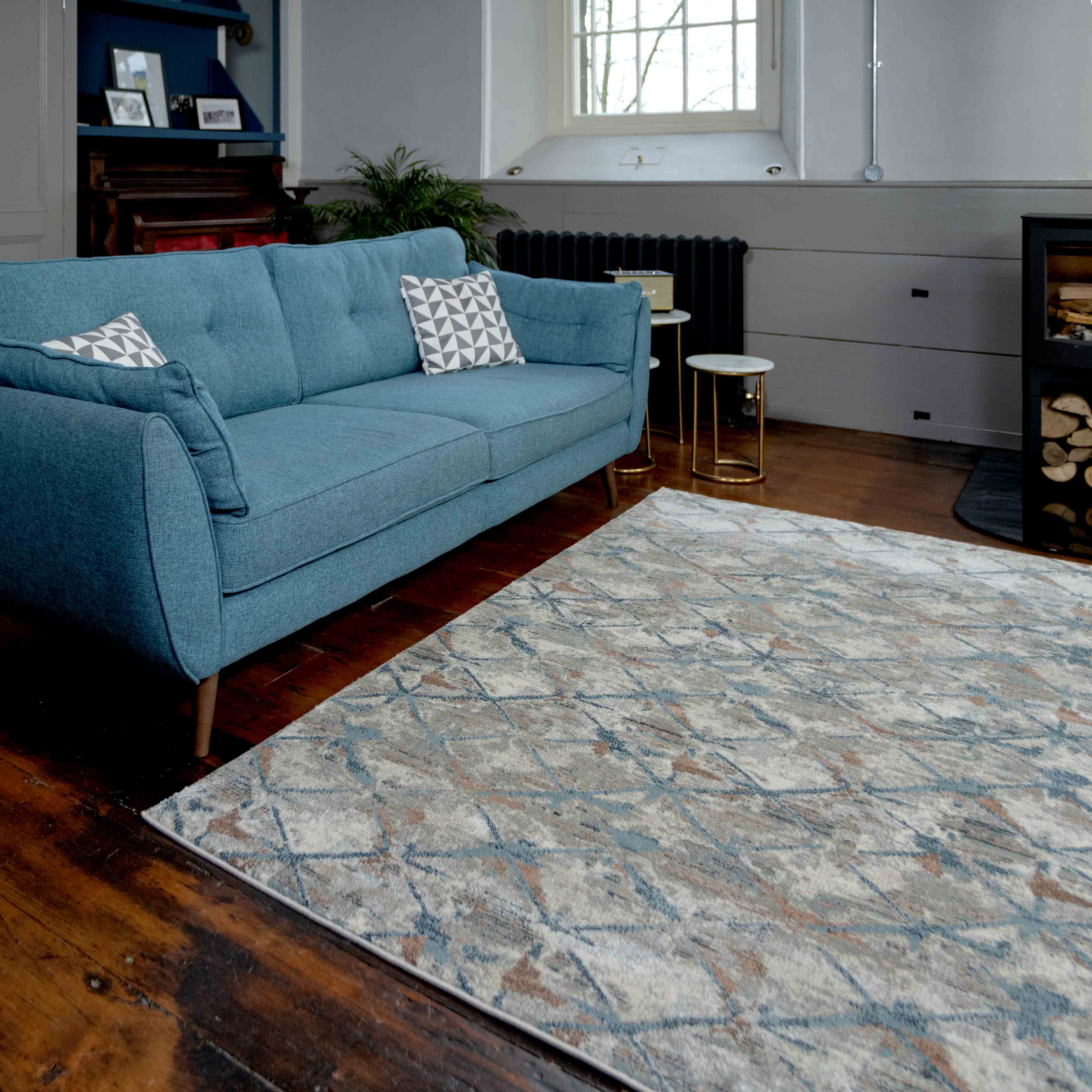 Blue Distressed Waves Rugs | Living Room Rugs | Kukoon Rugs Online