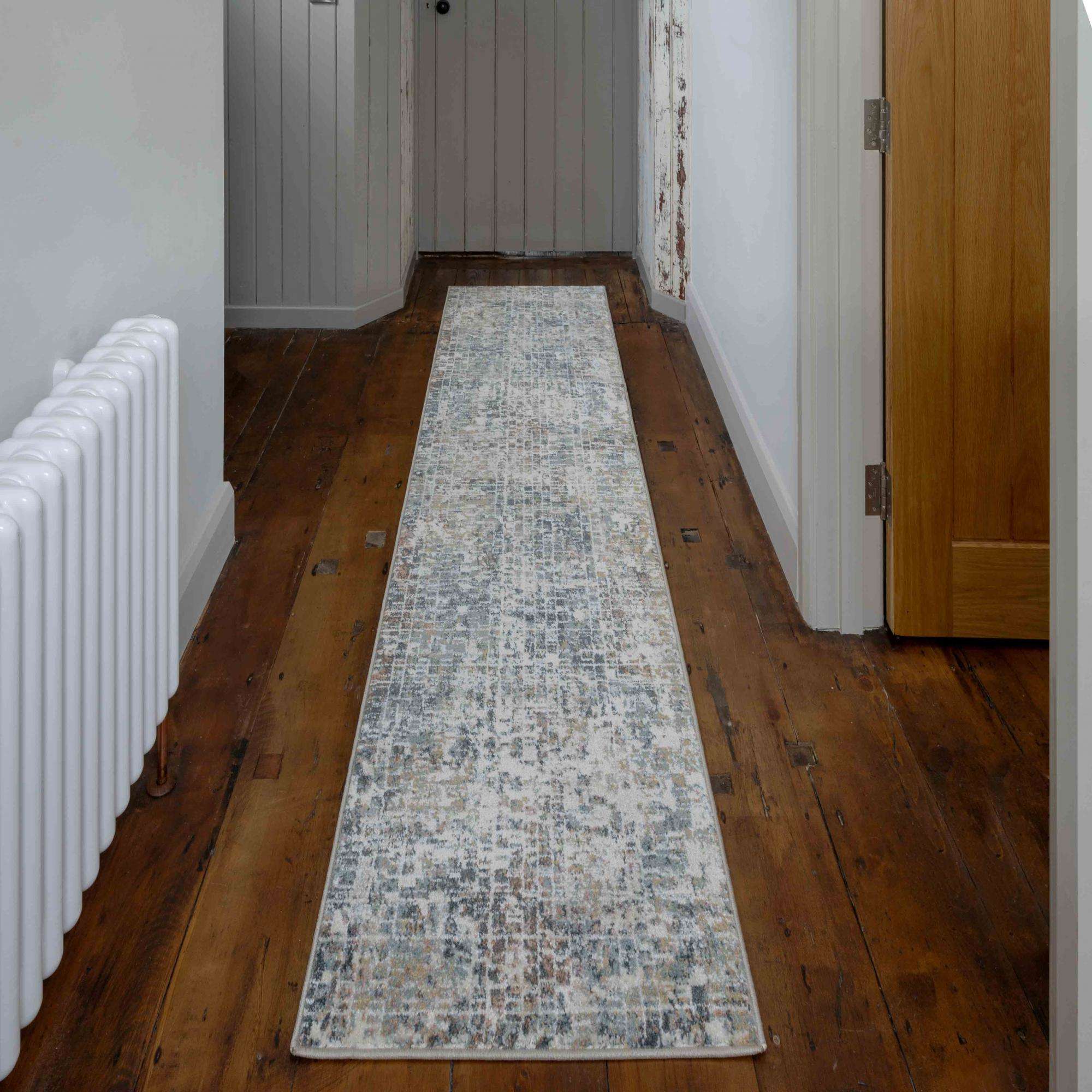 Soft Modern Blue Distressed Abstract Hall Runner Rugs | Runner Rugs ...
