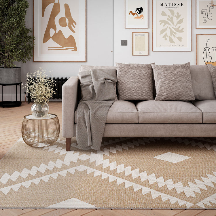 Beige Geometric Loop Pile Rug | Living Room Rugs | Kukoon Rugs Online