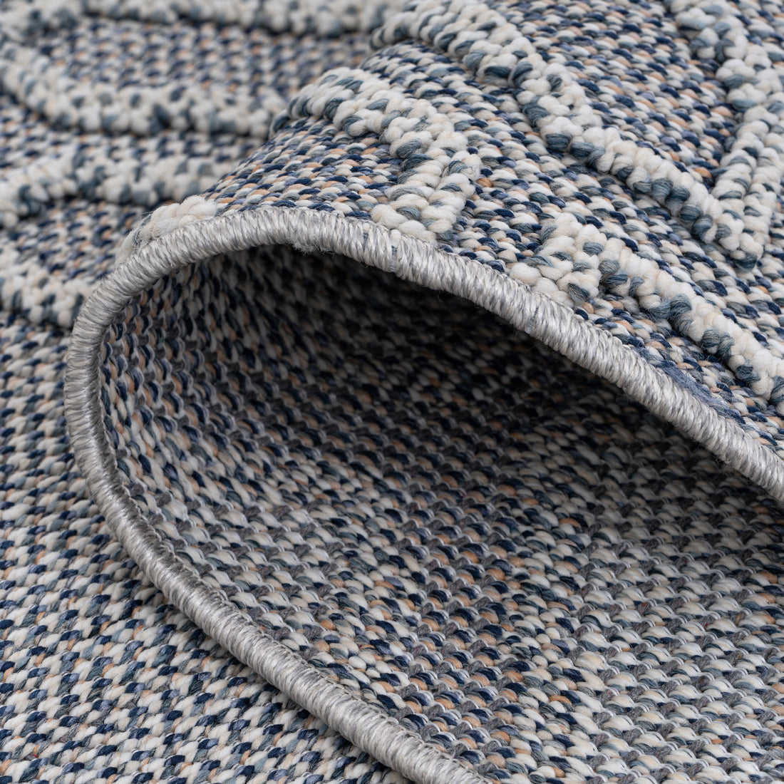 Blue Geometric Loop Pile Rug | Living Room Rugs | Kukoon Rugs Online