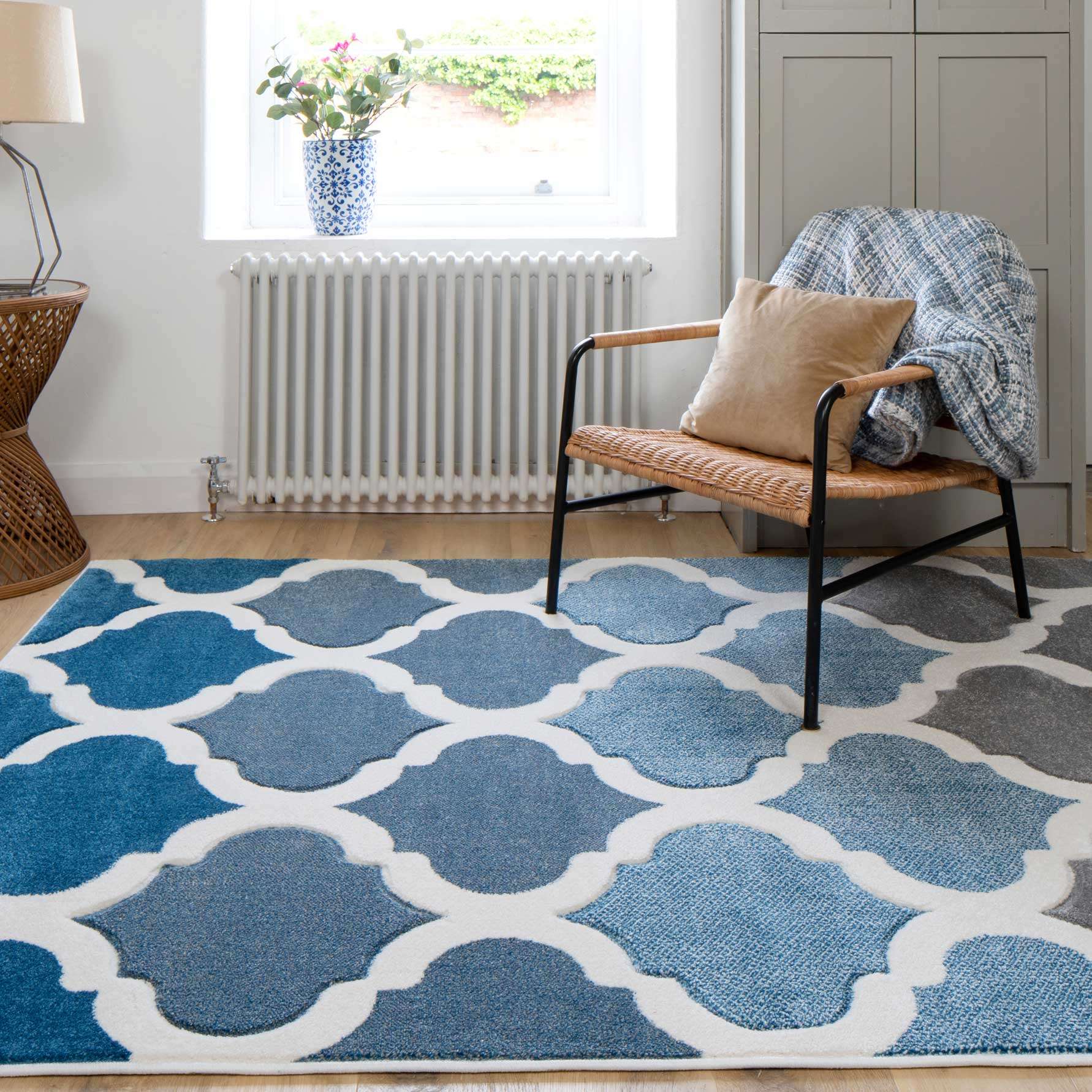 Fresh Trellis Blue Living Room Rug - Topaz | Living Room Rugs | Kukoon ...