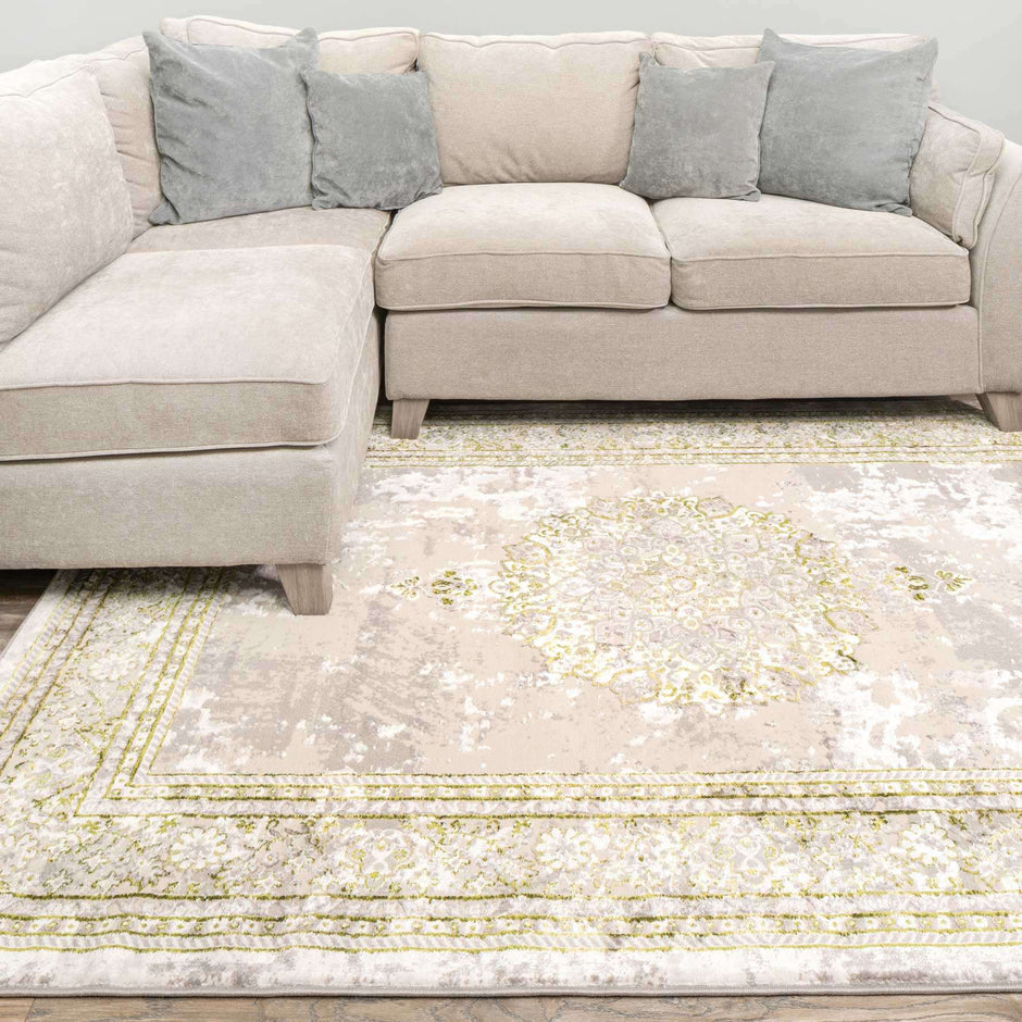 Distressed Beige Art Deco Area Rug - Busby | Living Room Rugs | Kukoon ...