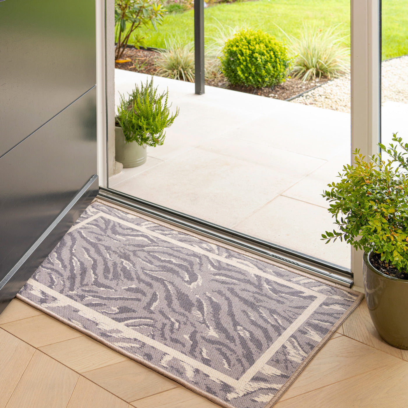 Washable Grey Zebra Print Doormat - Zebra | Doormats | Kukoon Rugs Online