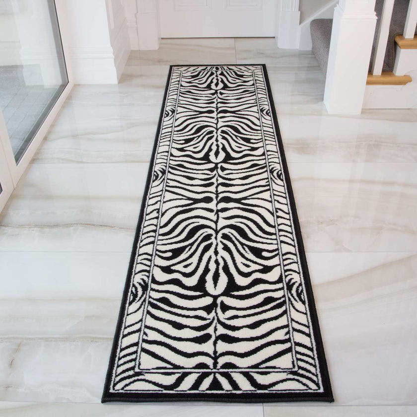 Black White Animal Zebra Print Runner Rug | Runner Rugs | Kukoon Rugs ...